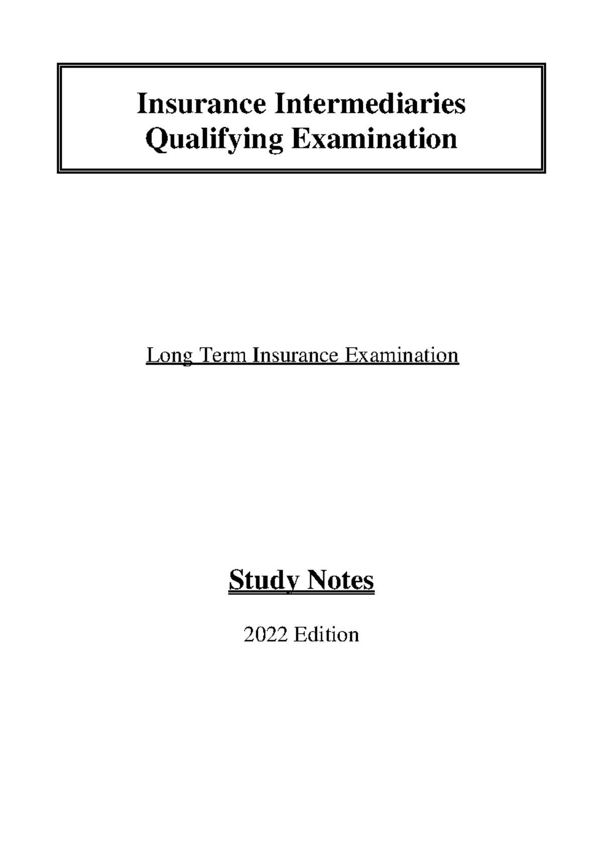 P3 Long Term Insurance Examination Study Notes 2022 Edition - Studocu