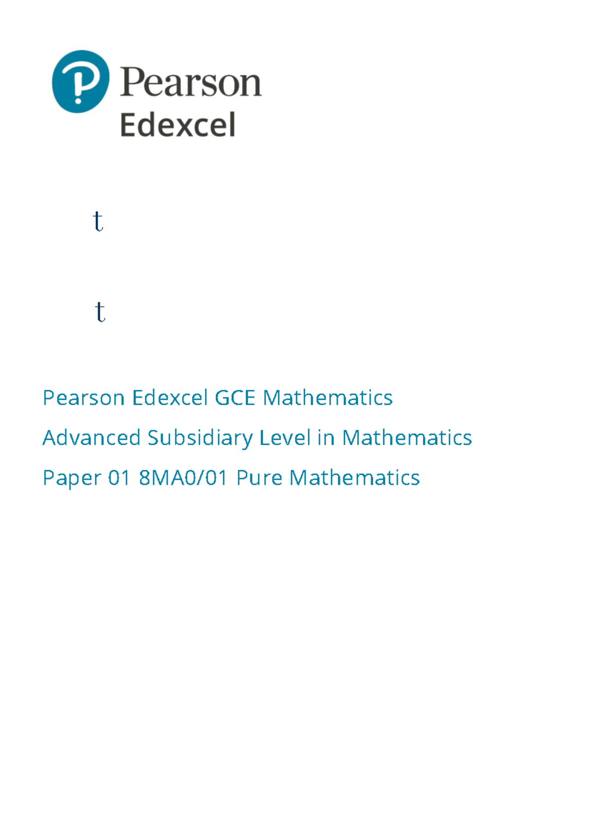 Mock Set 2 Mark Scheme for Edexcel GCE Mathematics AS Level Paper 01 ...