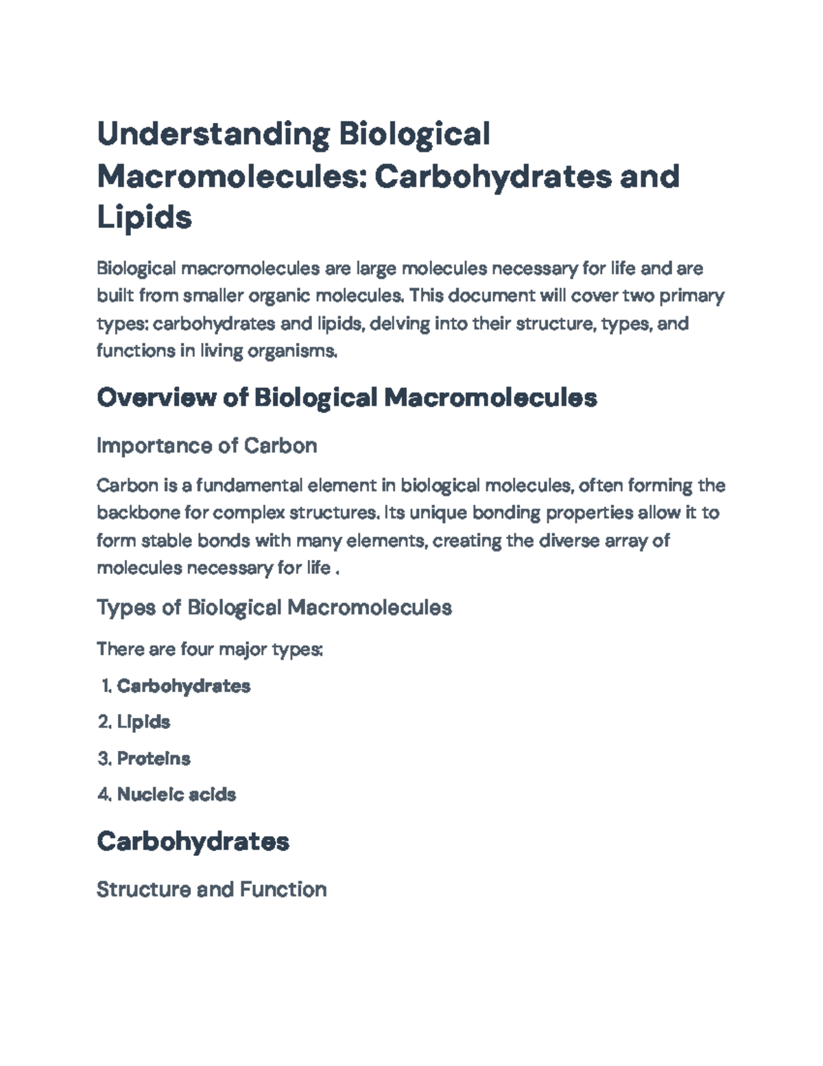 Understanding Biological Macromolecules: Carbs and Lipids Overview ...