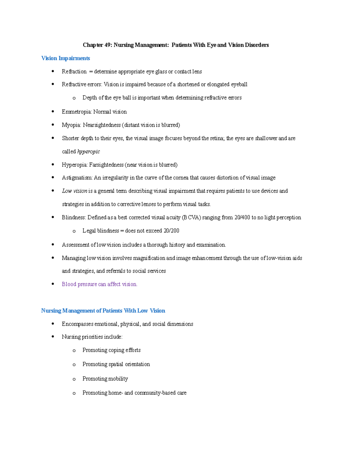 Chapter 49 - Nursing Management of Vision Disorders and Care - Studocu