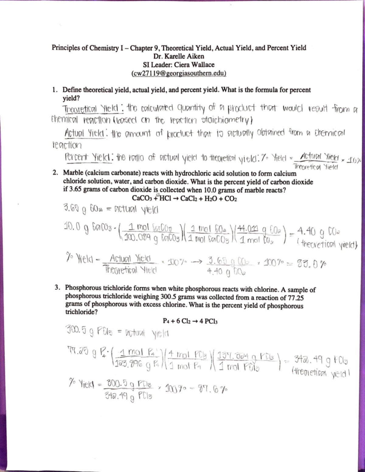 Ch. 9 Understanding Theoretical, Actual & Percent Yields in Chemistry ...
