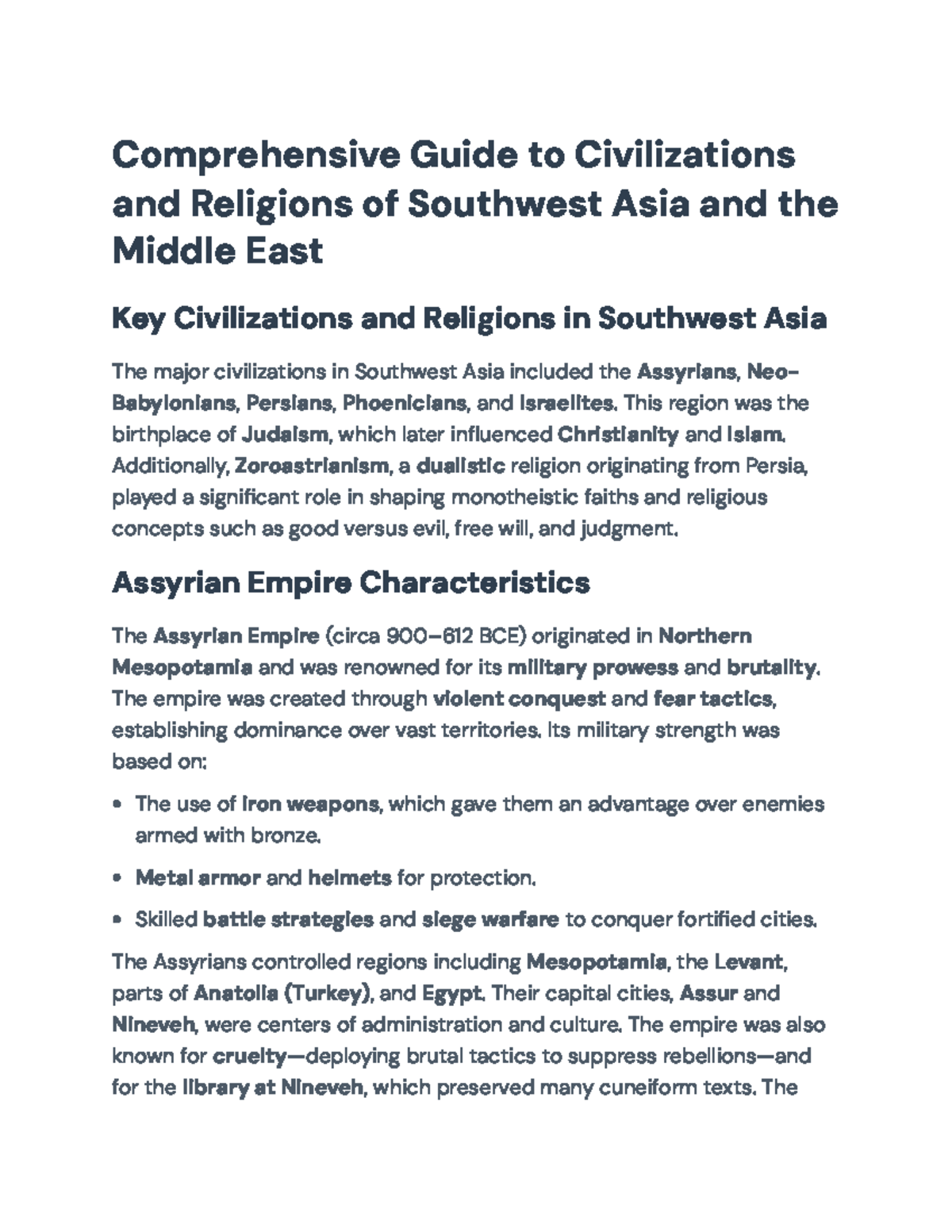 Comprehensive Overview of Civilizations & Religions in SW Asia (HIST ...