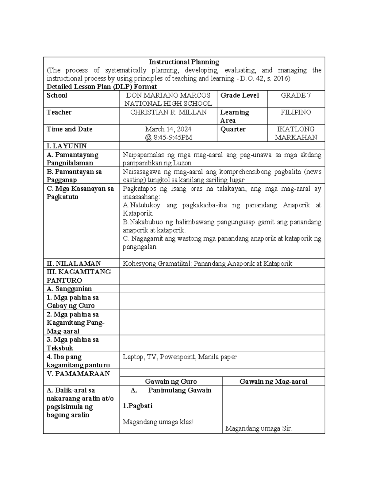 Anaporik-kataporik - Instructional Planning (The process of ...