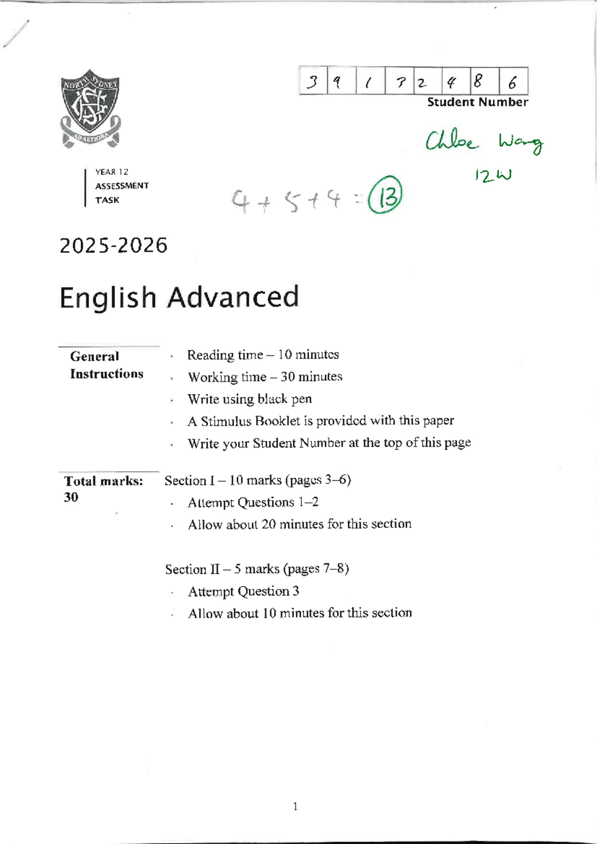 Year 12 English Advanced Assessment Task 2: Essay on Human Experiences ...