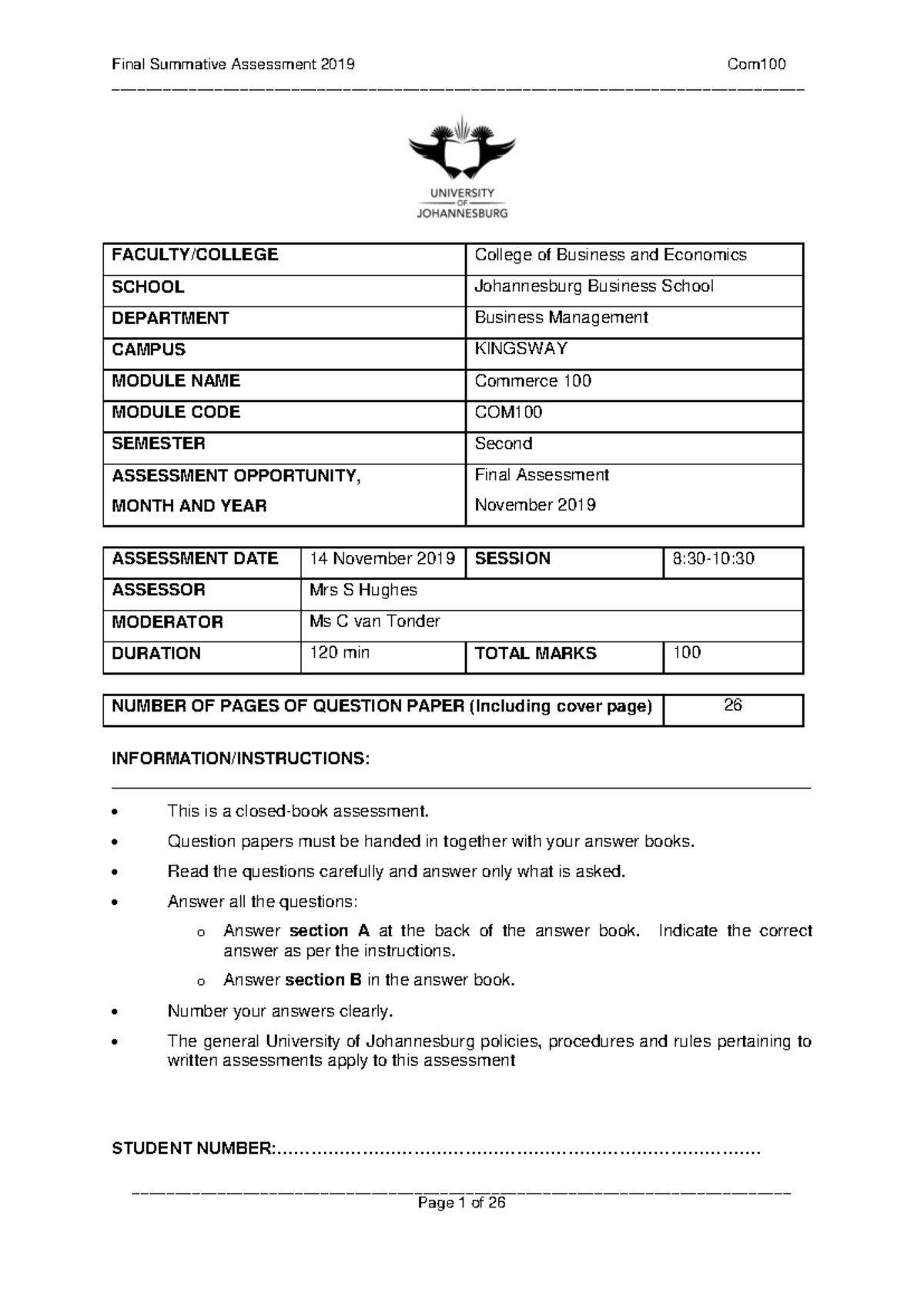 COM100 Final Exam 2019 - Past Year Paper and Case Study Insights - Studocu