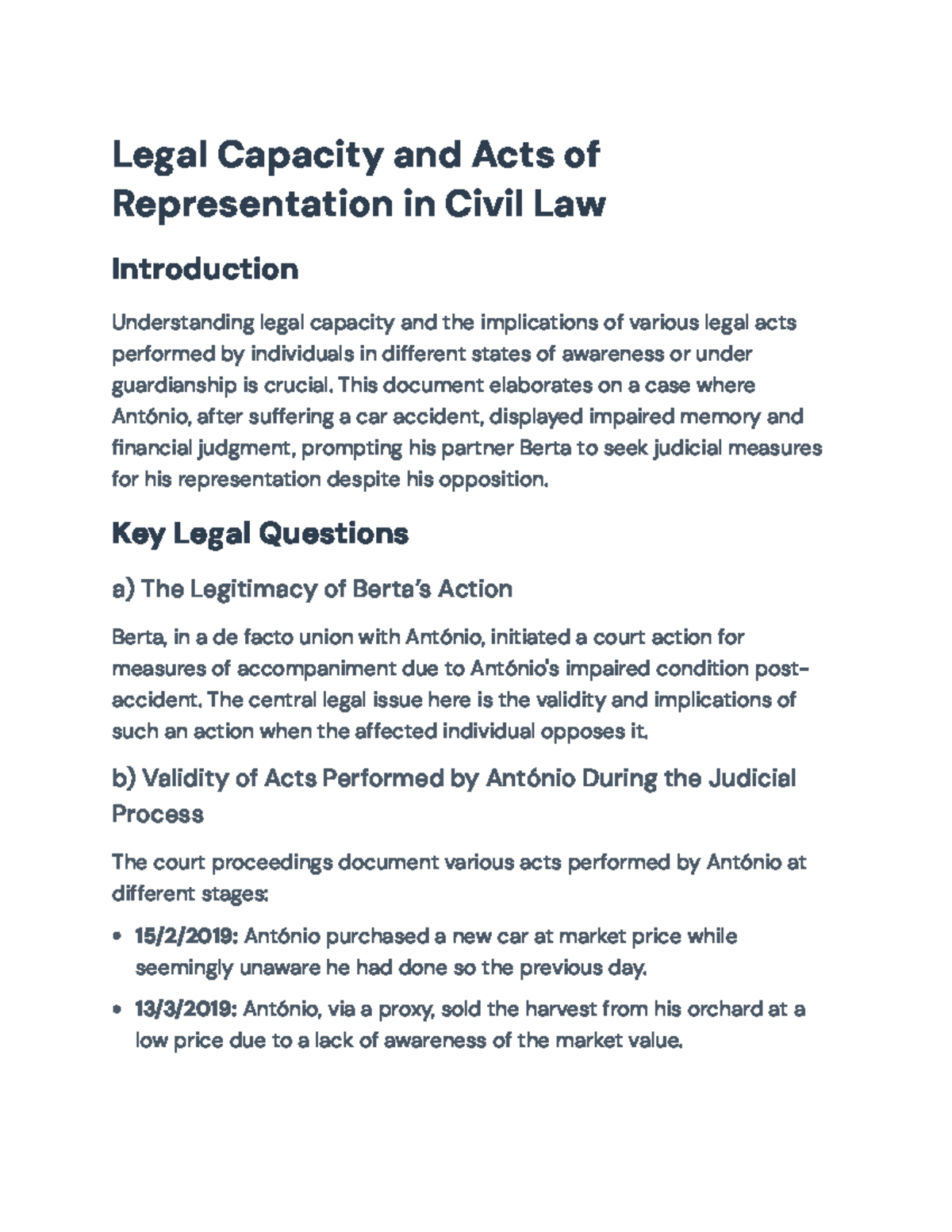 Legal Capacity and Representation: Analysis of António's Case in Civil ...