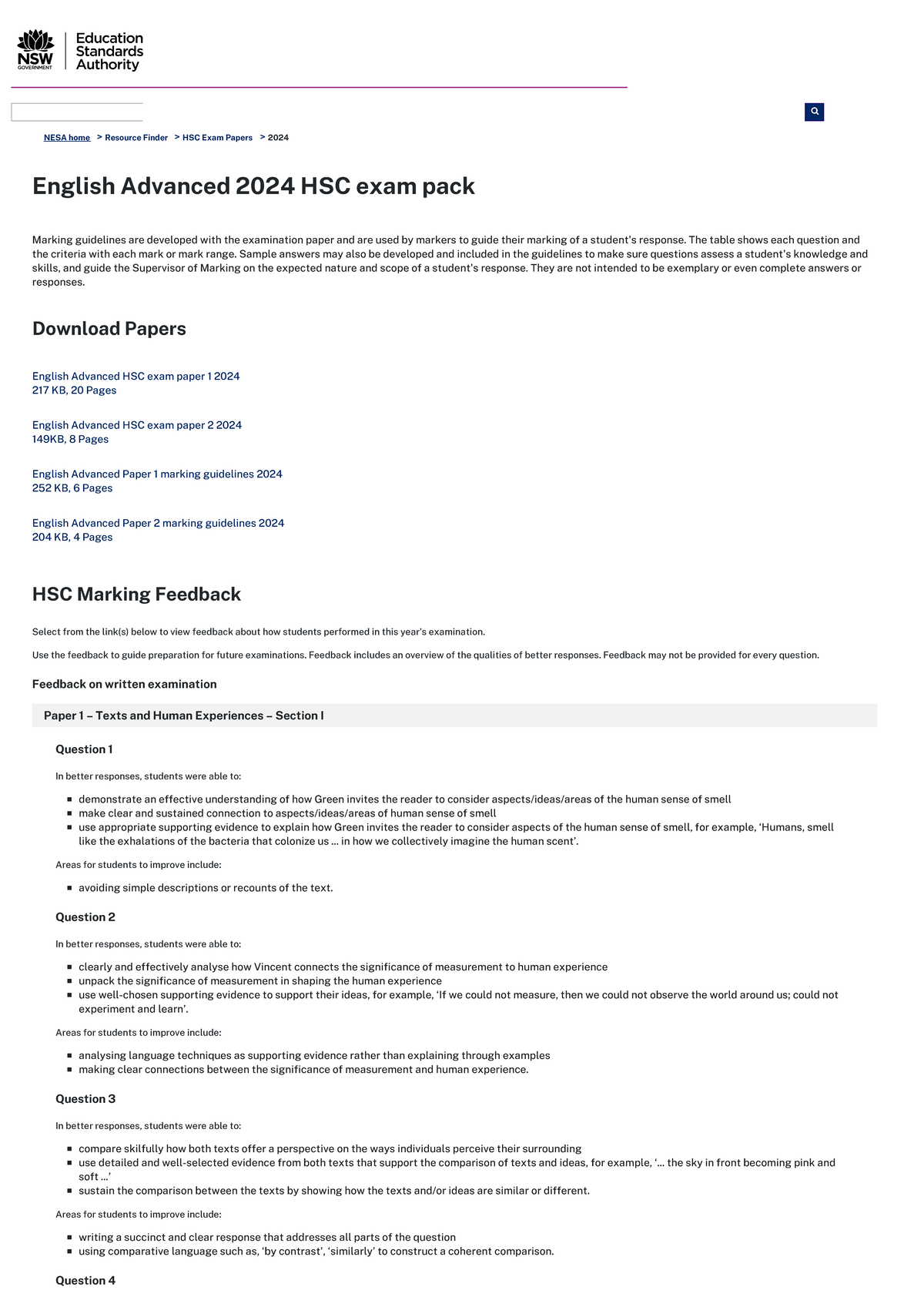 English Advanced 2024 HSC Exam Pack - Comprehensive Feedback and ...