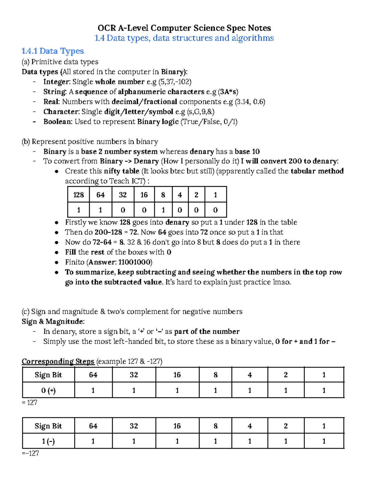 OCR A-Level Computer Science Spec Notes 1.4 Summarized - OCR A-Level ...