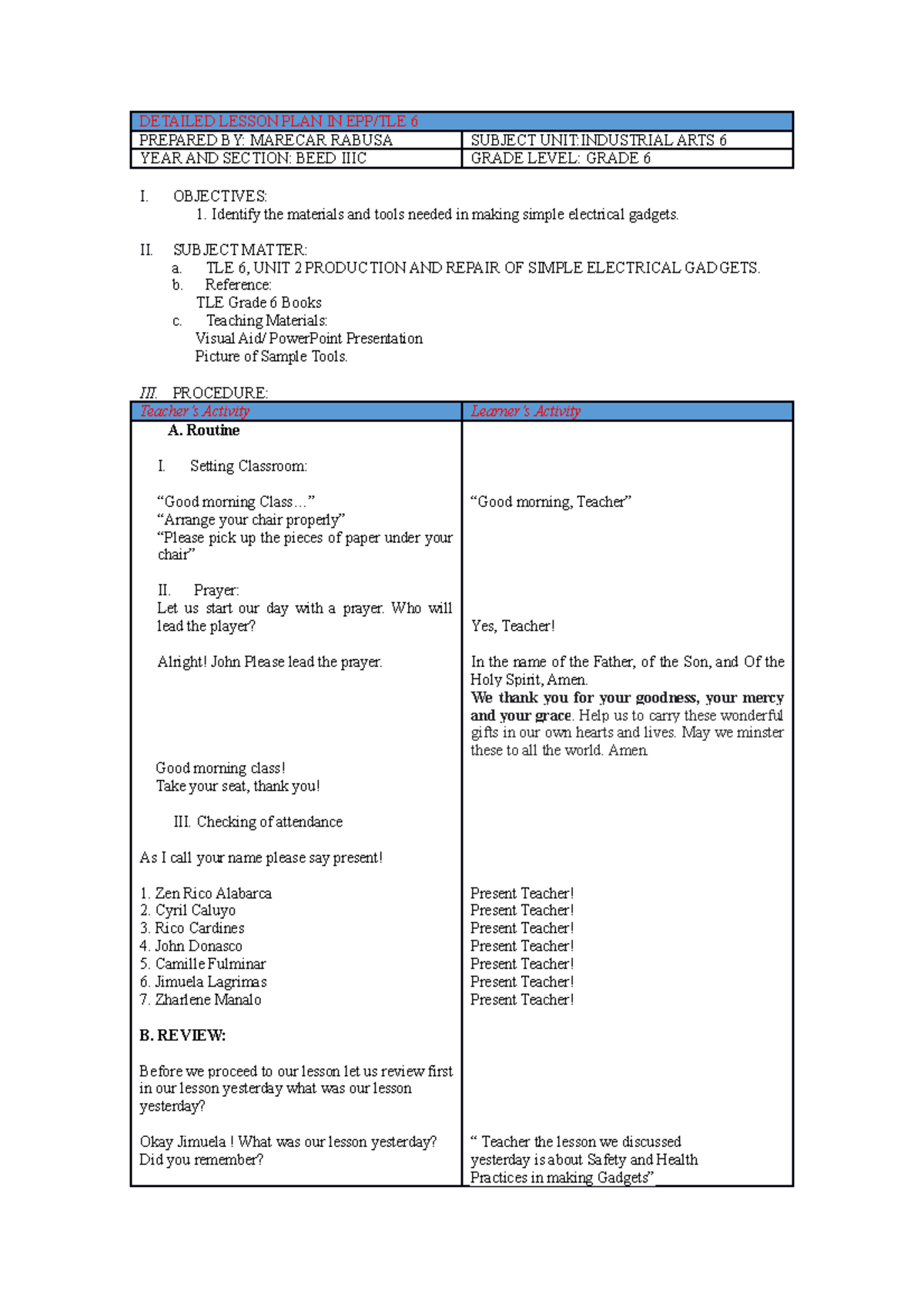 Detailed Lesson PLAN IN EPP - DETAILED LESSON PLAN IN EPP/TLE 6 ...