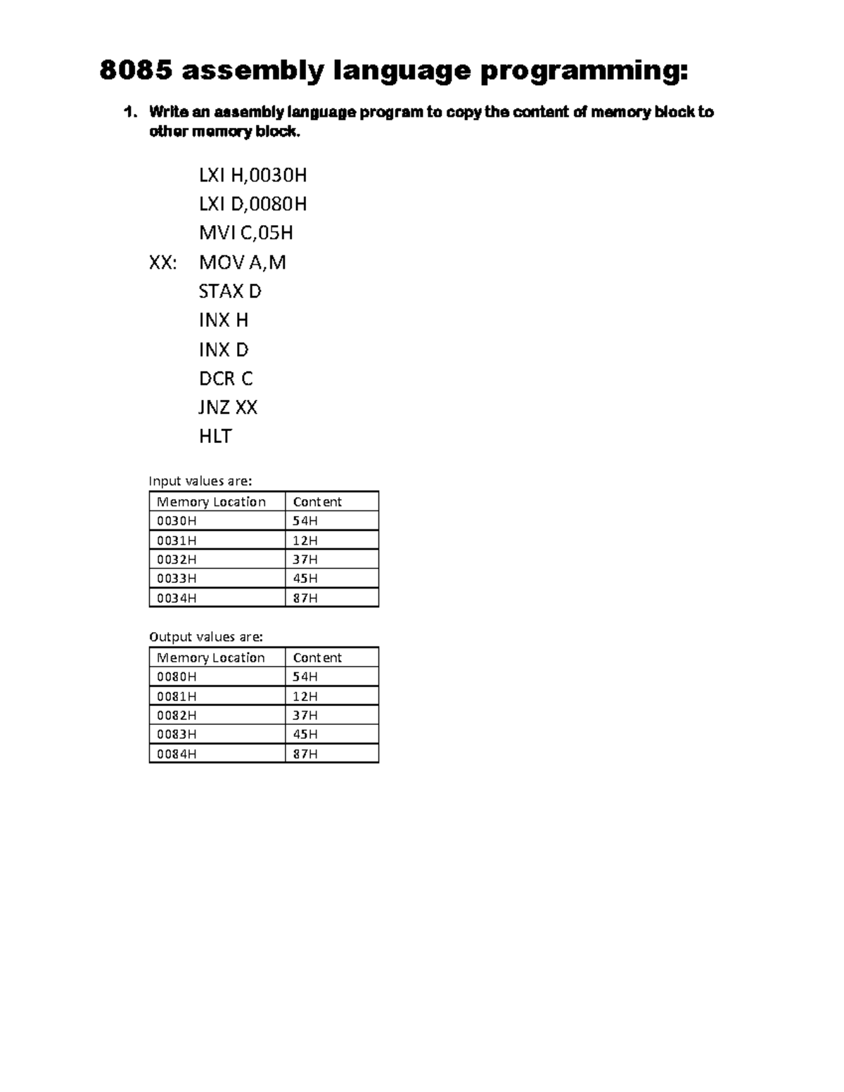 8085 Programs 3 - 8085 assembly language programming: 1. Write an ...