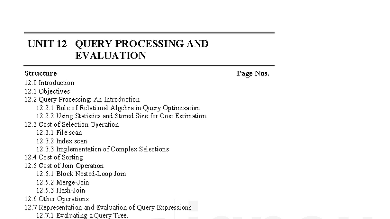 Unit 12: Query Processing & Evaluation - Practice Material - Studocu