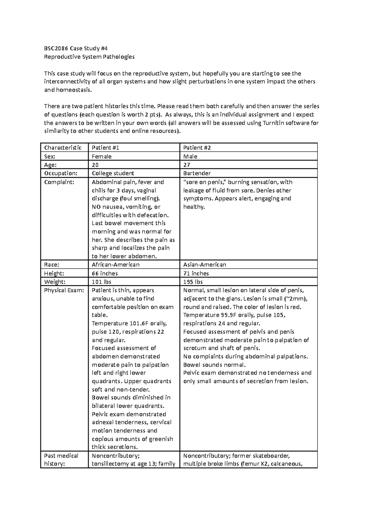 Case Study #4 BSC2086 - BSC2086 Case Study # Reproductive System ...
