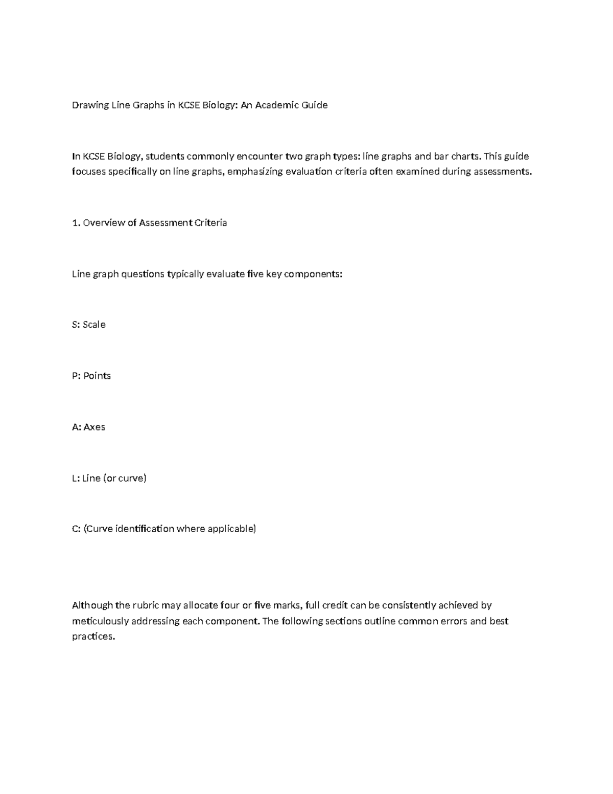 KCSE Biology: Mastering Line Graphs for Exam Success - Studocu