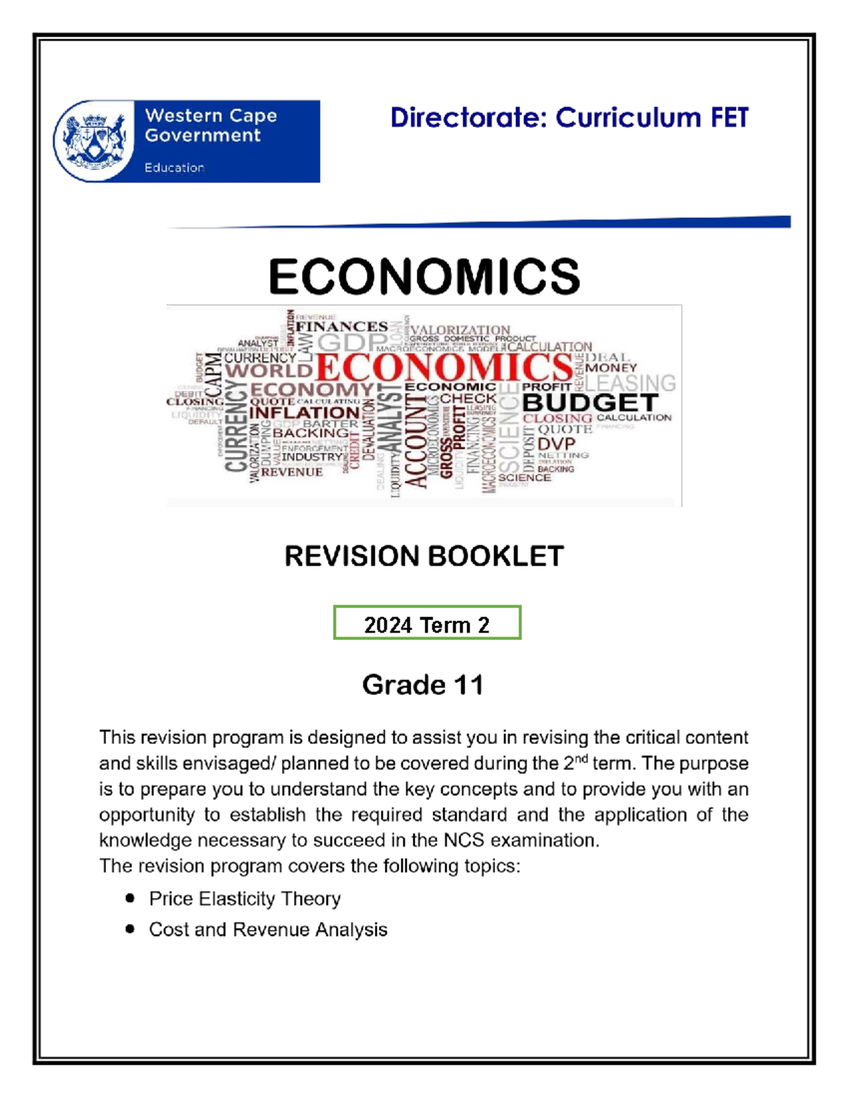 Economics Grade 11 Revision: Elasticity, Cost & Revenue Analysis Term 2 ...