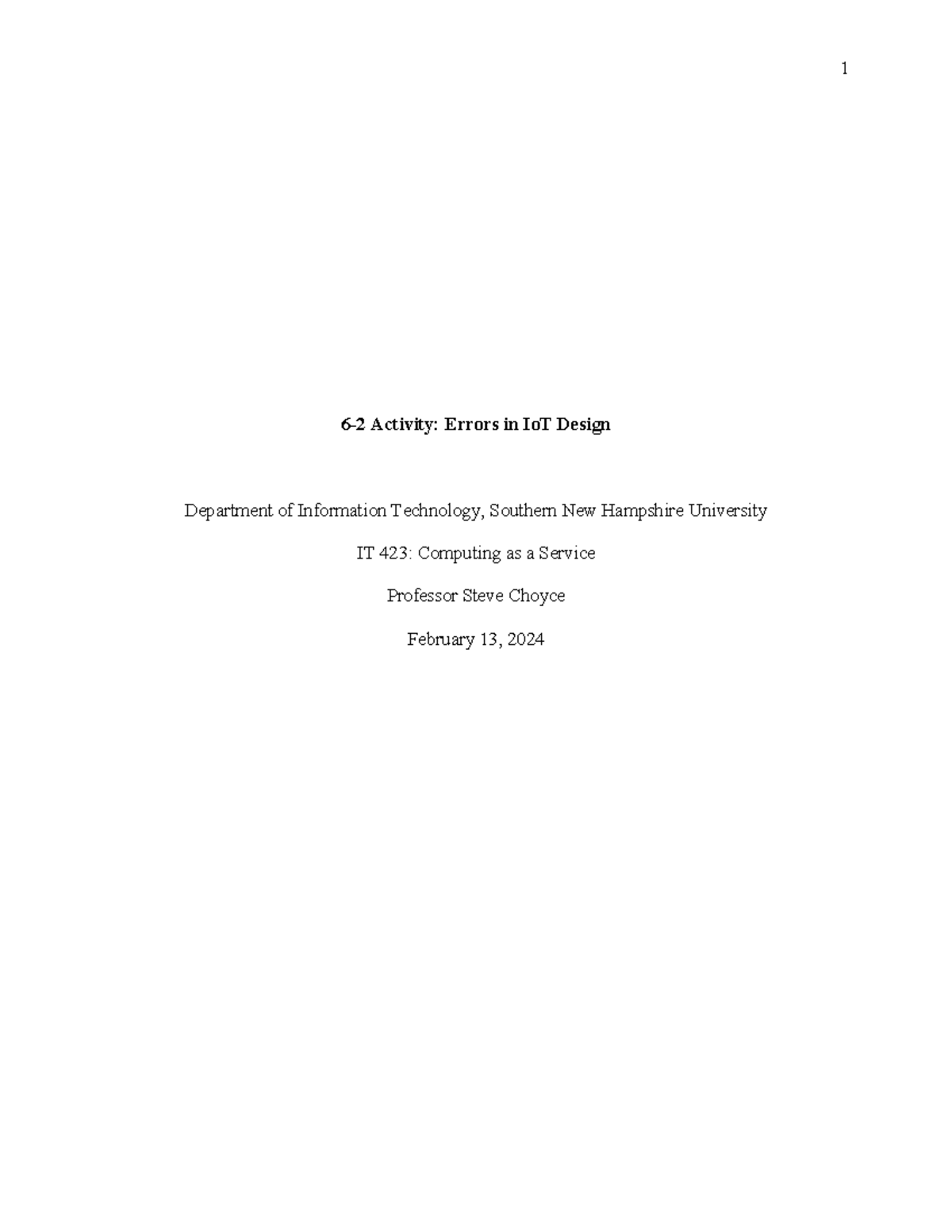 IT 423: Errors in IoT Design - 6-2 Activity Summary and Solutions - Studocu