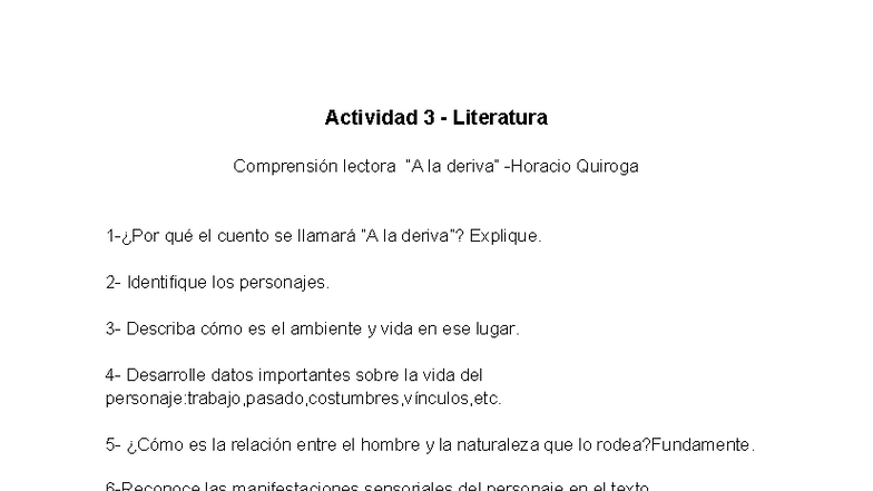 Actividad 3 - Literatura - Actividad 3 - Literatura Comprensión lectora ...