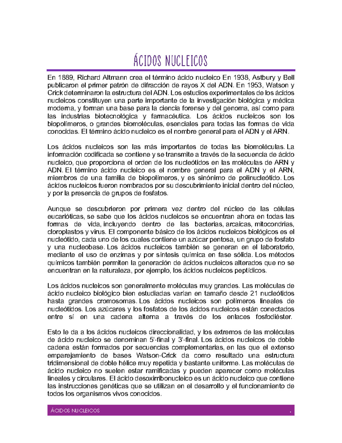 Ácidos nucleicos - ART - Ensayo - ÁCIDOS NUCLEICOS. ÁCIDOS NUCLEICOS En ...