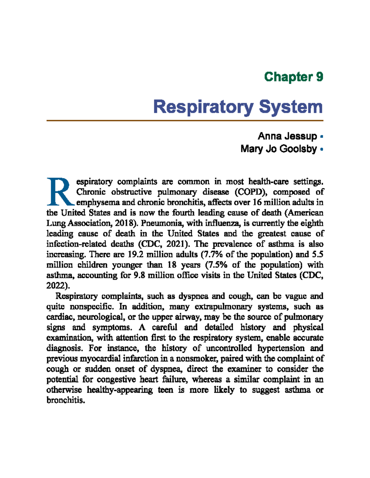 Chapter 9: Respiratory System Overview - Goolsby - Studocu