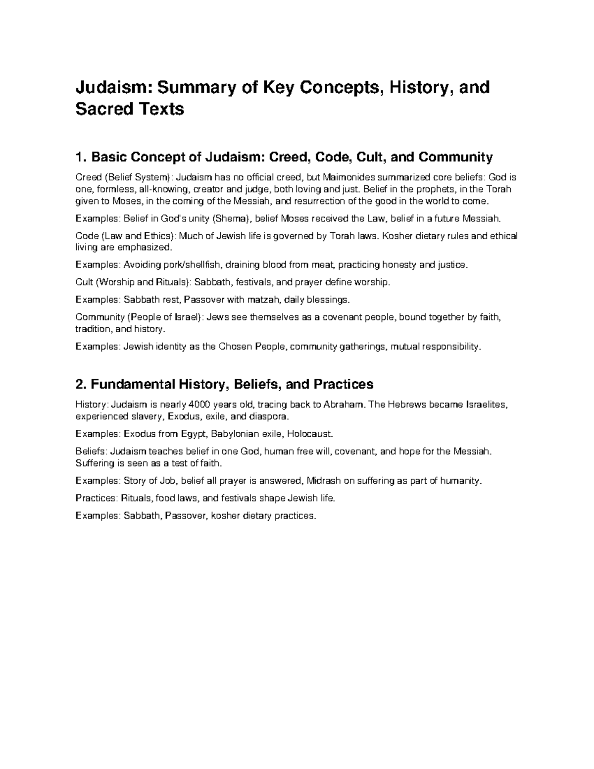 Judaism: Key Concepts, History, and Practices Overview - Studocu