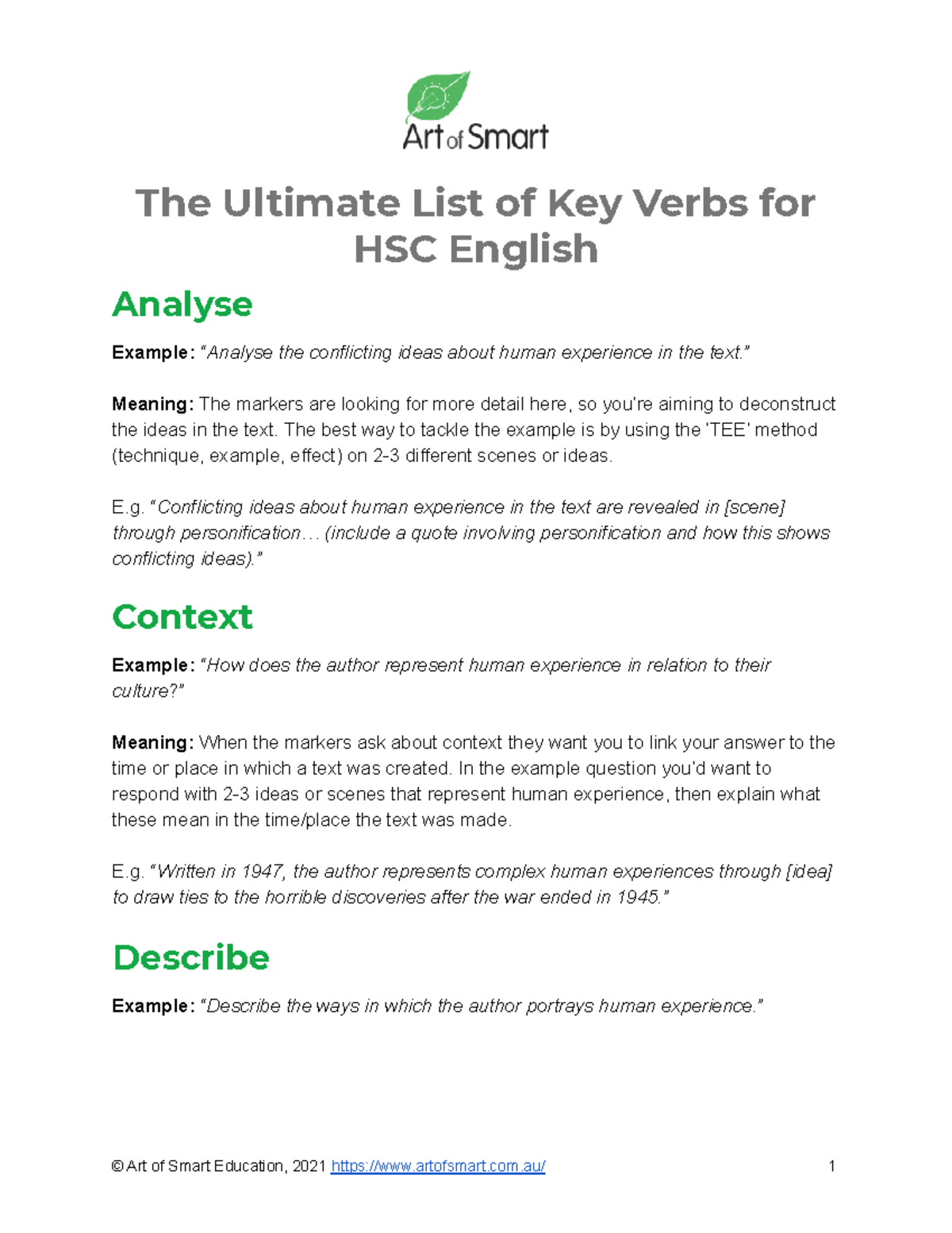 Key Verbs for HSC English: A Comprehensive Guide to Analysis - Studocu