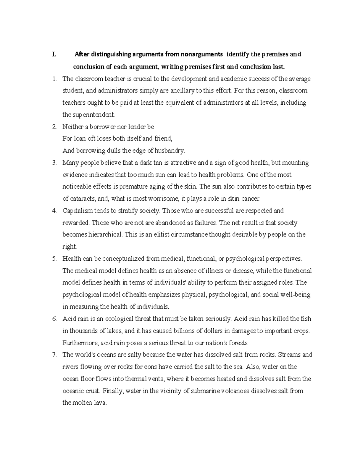 Logic and Critical Thinking Worksheet: Analyzing Arguments and Conclusions - Studocu