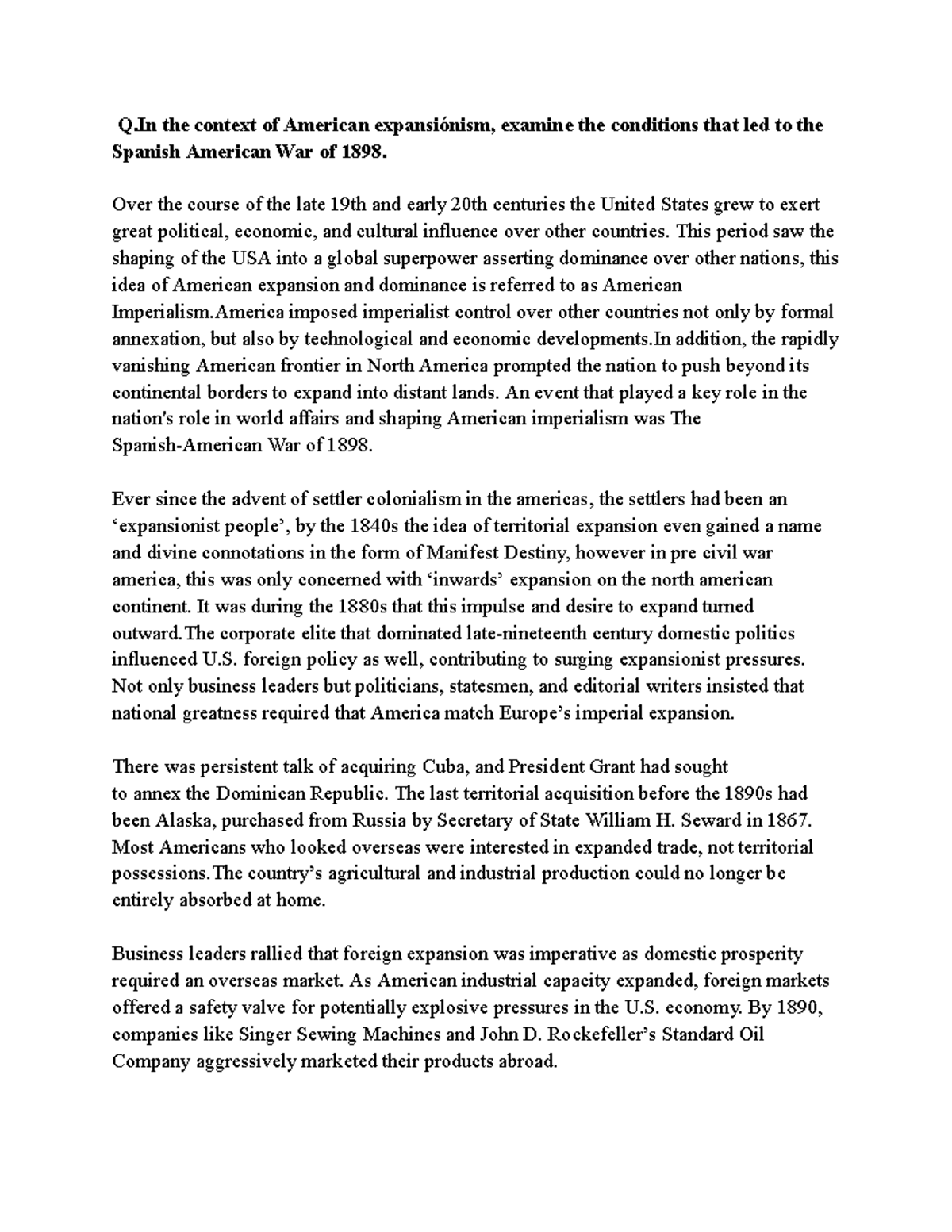 Spanish American War: Causes of U.S. Expansionism (USA SEM 2) - Studocu