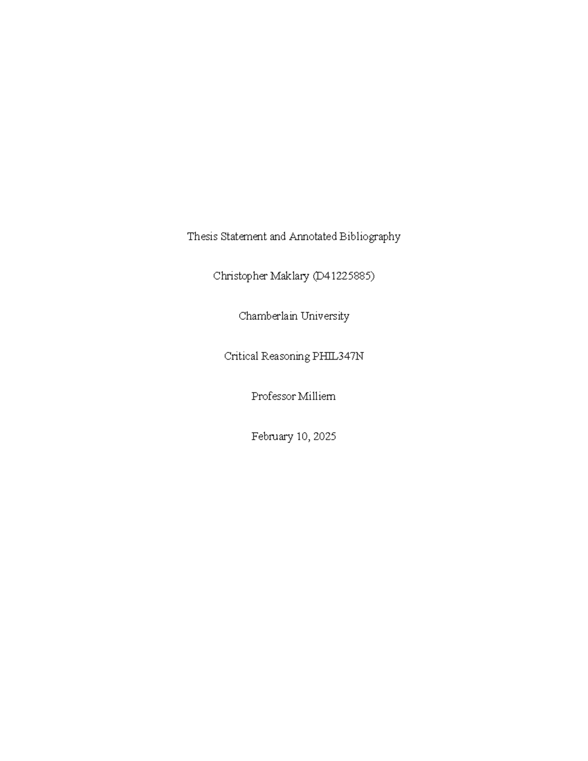 PHIL347N Week 5: Thesis Statement & Annotated Bibliography Analysis ...