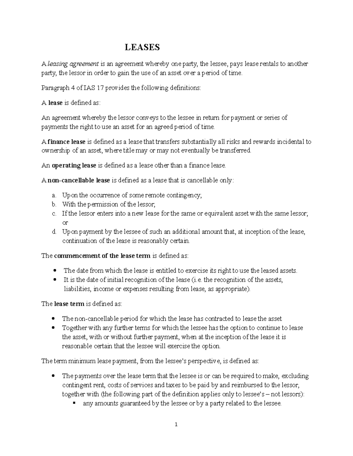 LEASES NOTES - Summary & Accounting Treatment (ACC 101) - Studocu