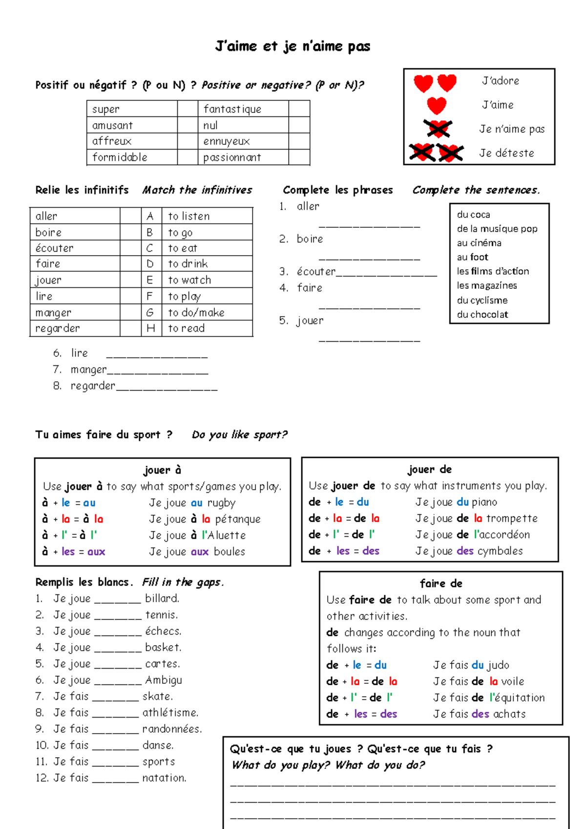 J'aime et je n'aime pas (P ou N) : Guide des Activités et Opinions ...
