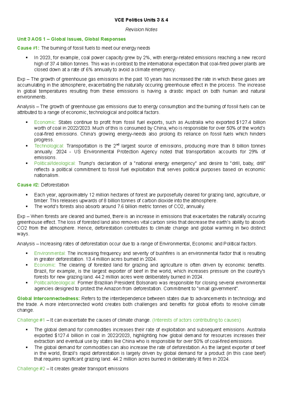 VCE Politics Units 3 & 4 Revision Notes: Global Issues & Responses ...