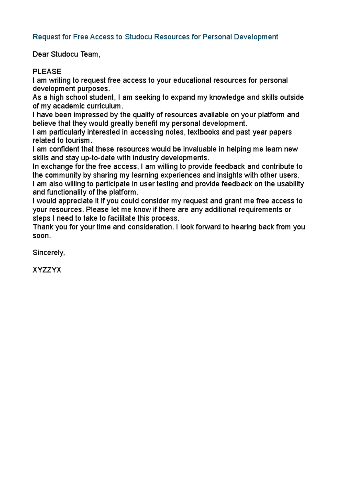 Request for Free Access to Studocu Resources for Personal Growth - Studocu