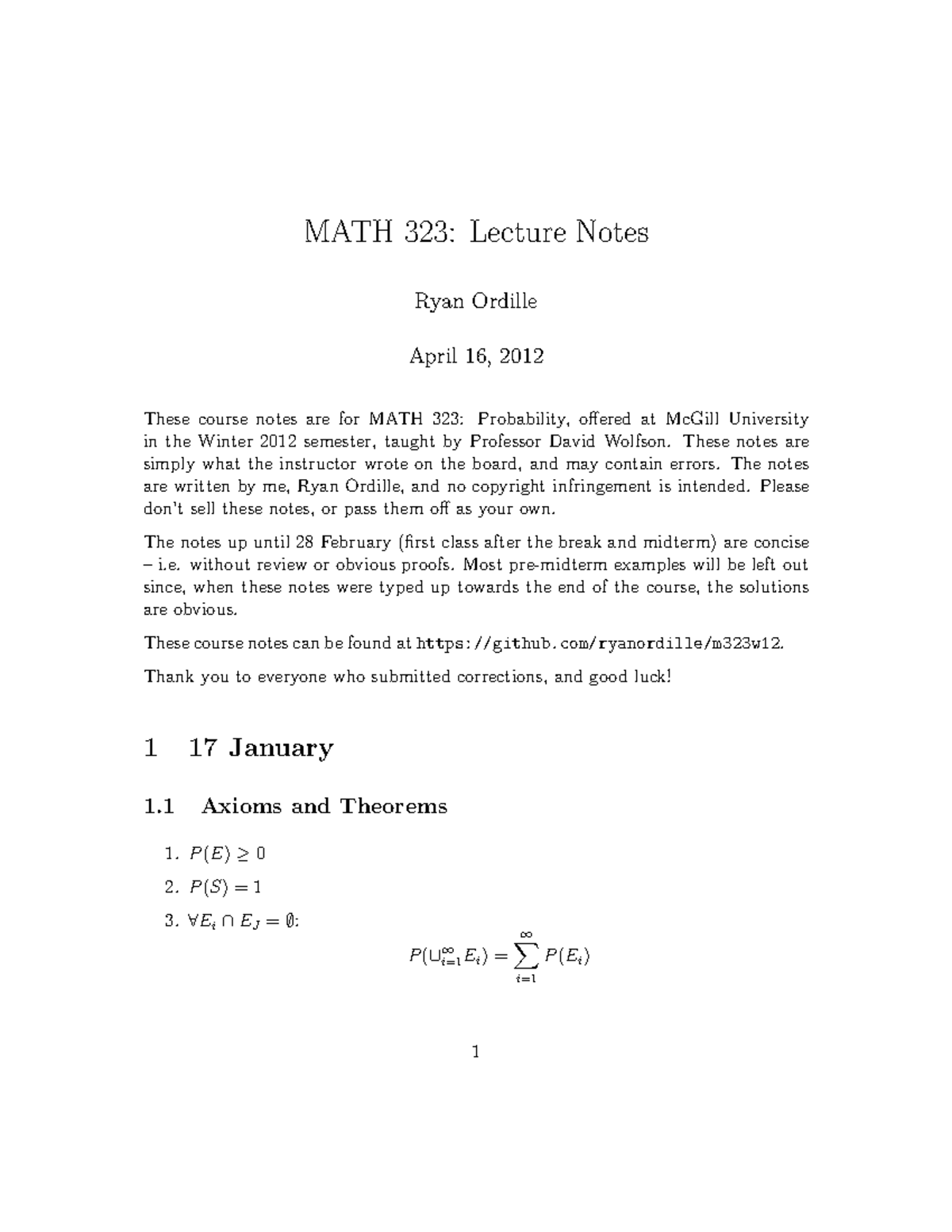 Lecture note, lectures all lectures - prof. d. wolfson - MATH 323 ...