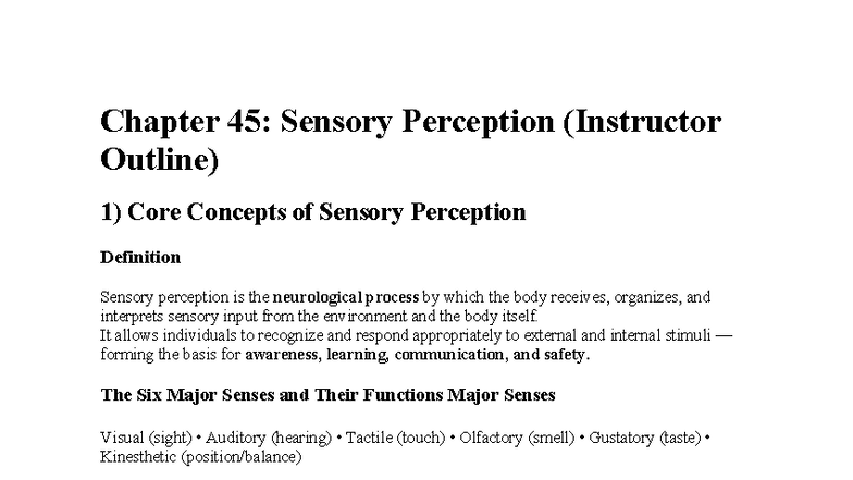 Chapter 45: Sensory Perception - Key Concepts and Clinical Insights ...