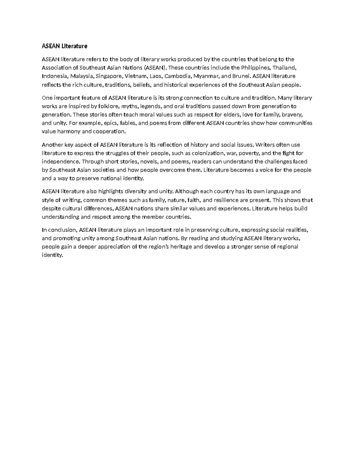ASEAN Literature: Cultural Reflections and Social Issues - Studocu