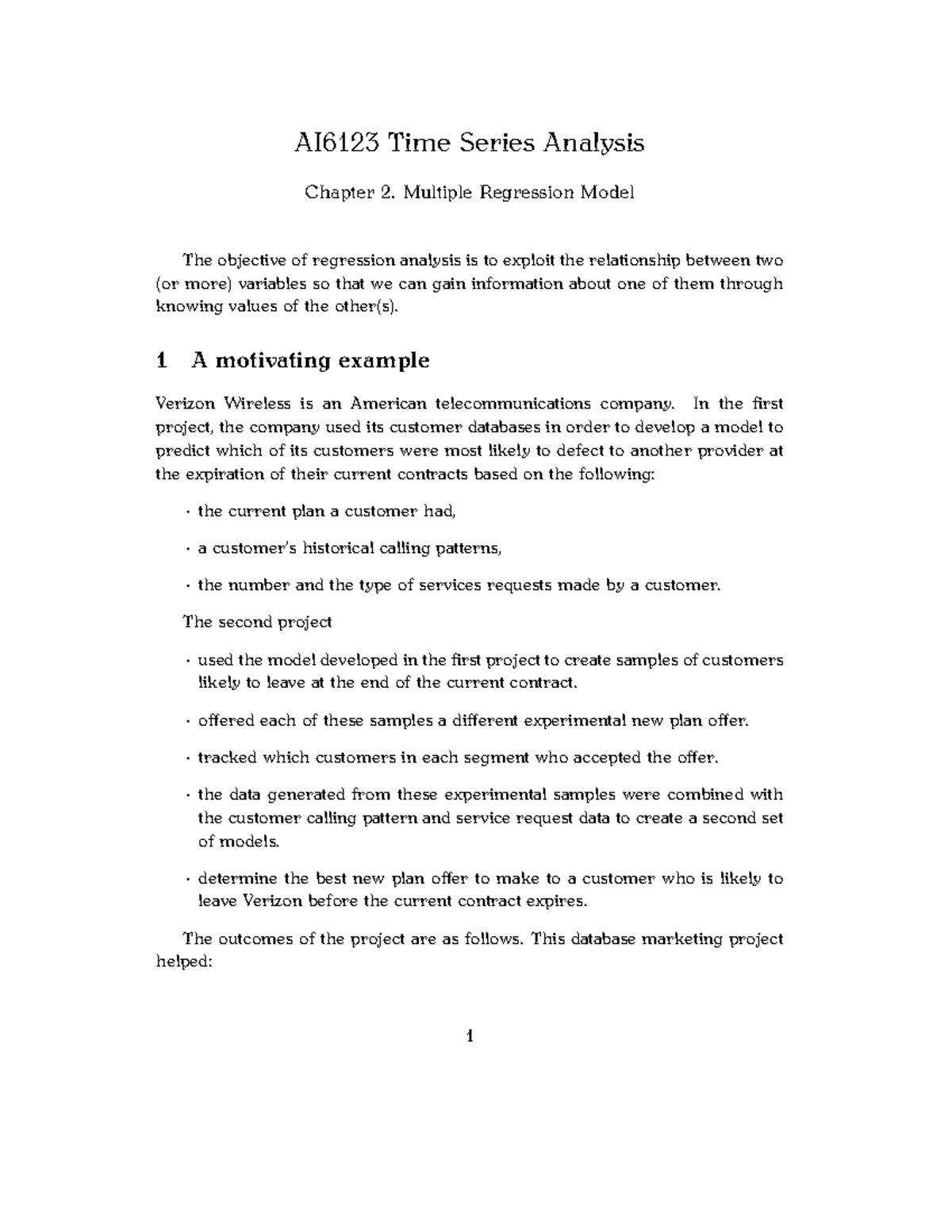 Time Series Analysis chapter 2 - Multiple Regression Model The objective of regression analysis ...
