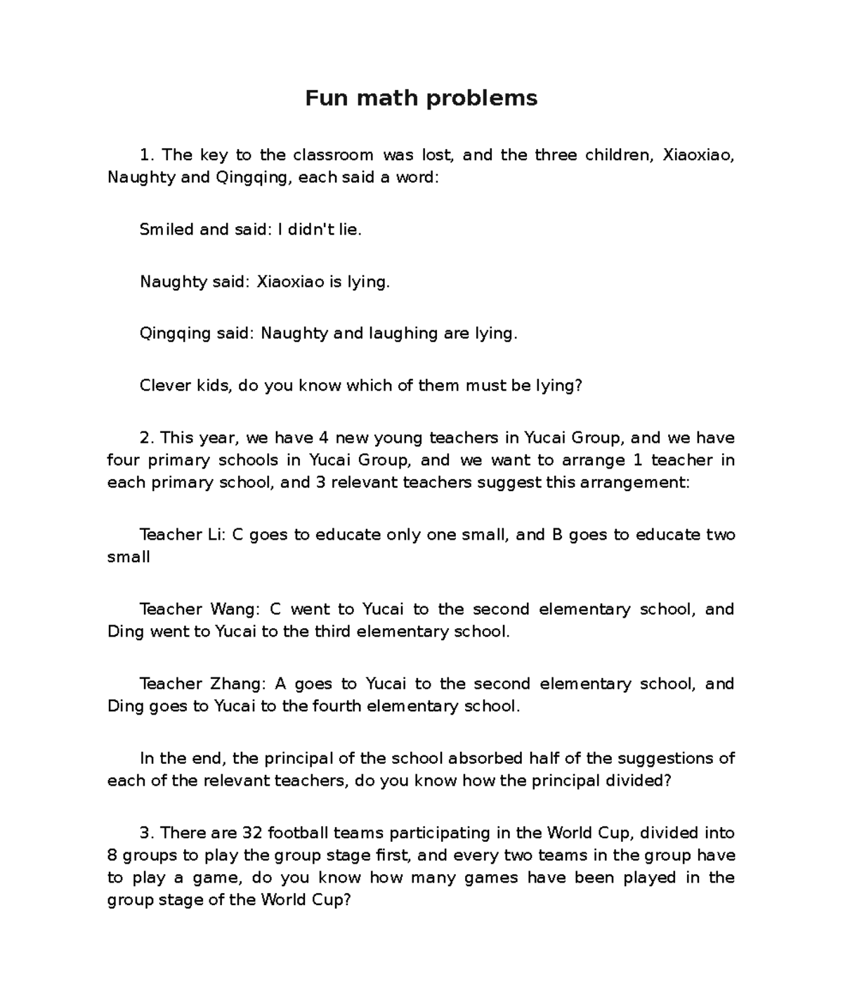 Math Puzzles & Problems for Fun: Engaging Challenges - Studocu