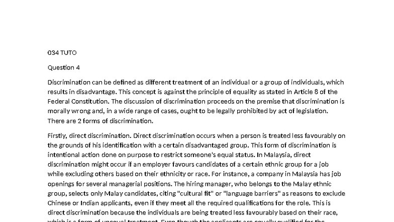 034 TUTO - LAW 034 Discrimination and Constitutional Issues Explained ...