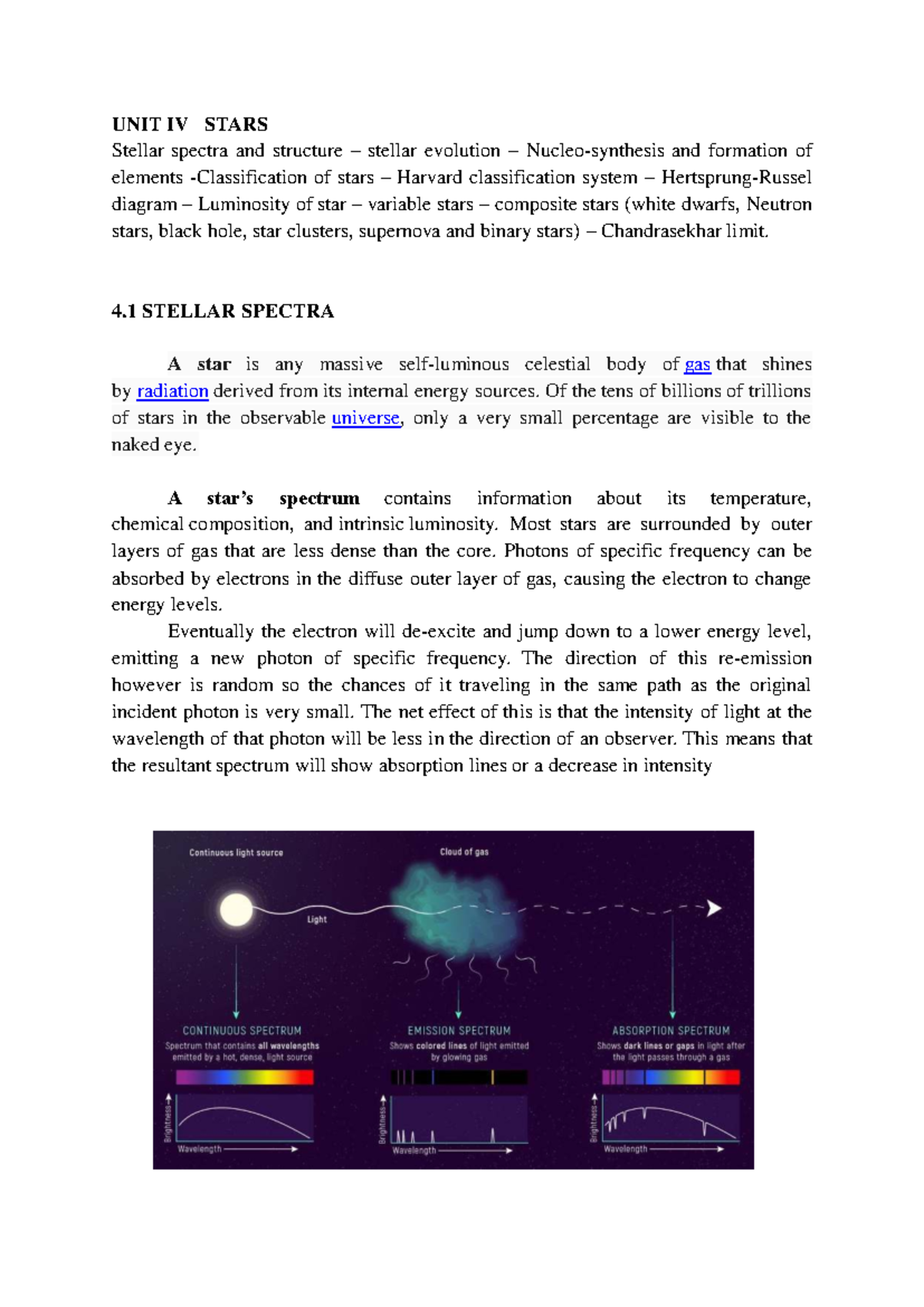 OAS351 Space Science Unit 4: Stellar Spectra, Structure & Evolution ...