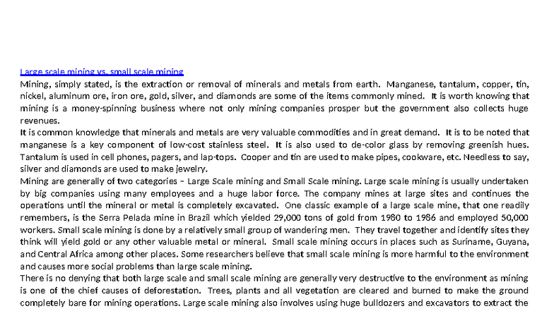 Large Scale vs. Small Scale Mining: Environmental Impacts and Practices ...