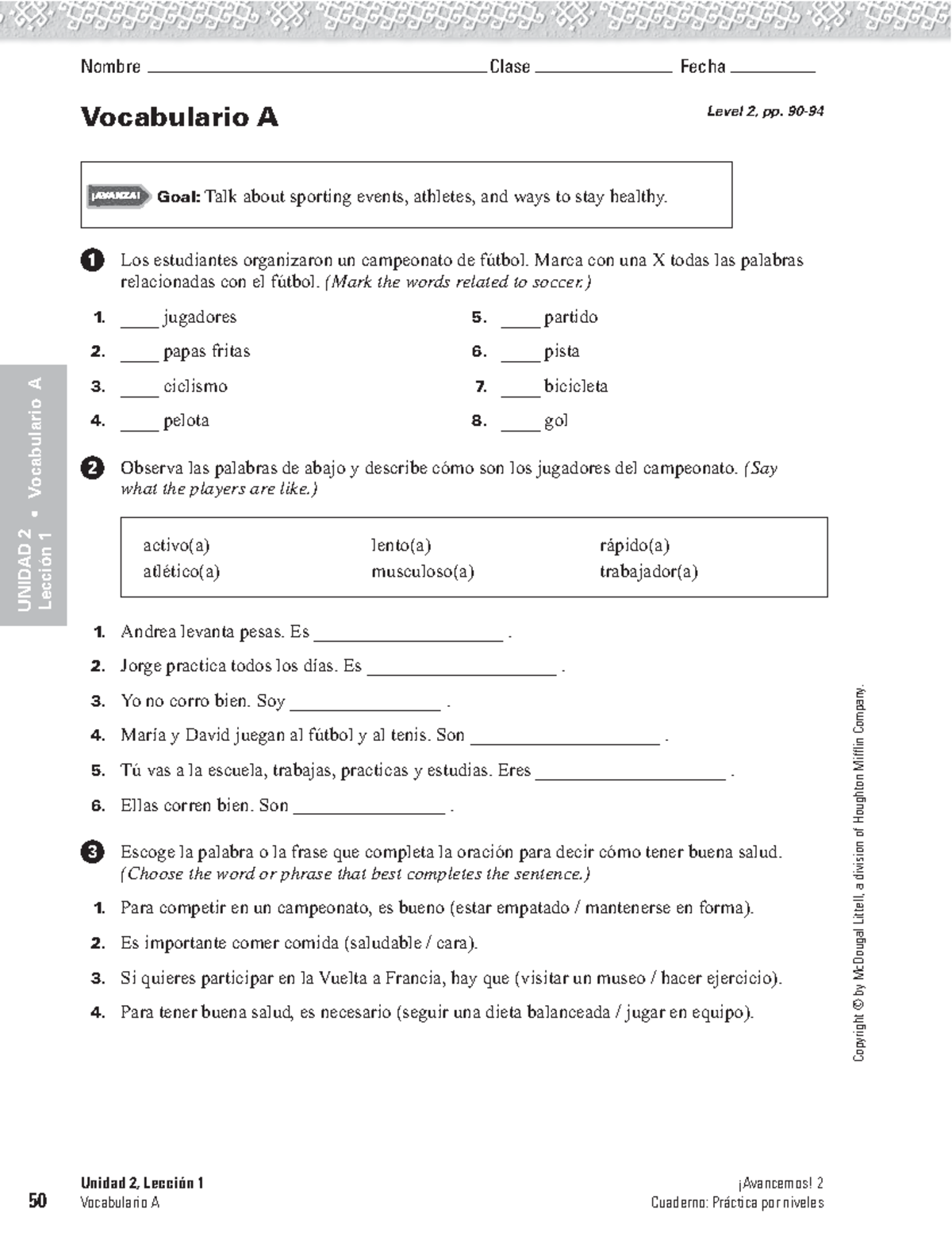 ¡Avancemos! 2 - Unidad 2: Vocabulario y Gramática sobre Eventos ...