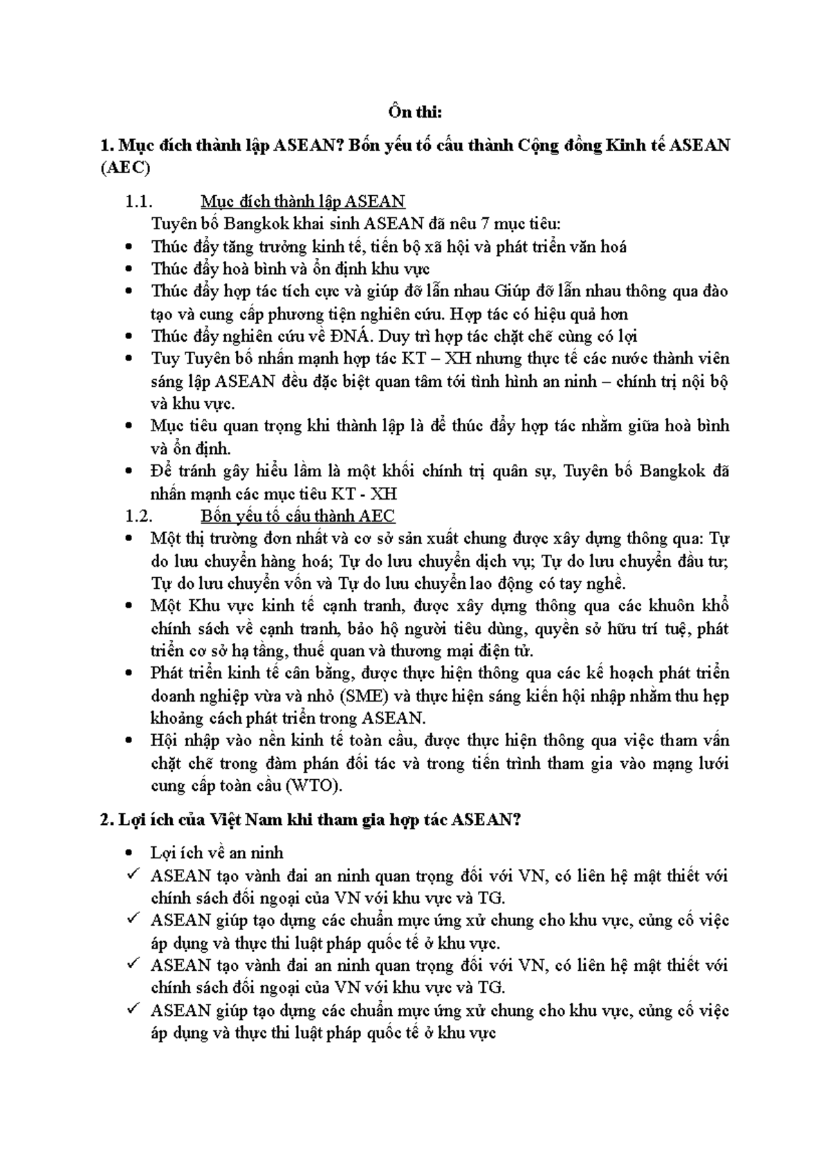 KT-VH-XH Asean - Ôn thi: Mục đích thành lập ASEAN? Bốn yếu tố cấu thành Cộng đồng Kinh tế ASEAN ...