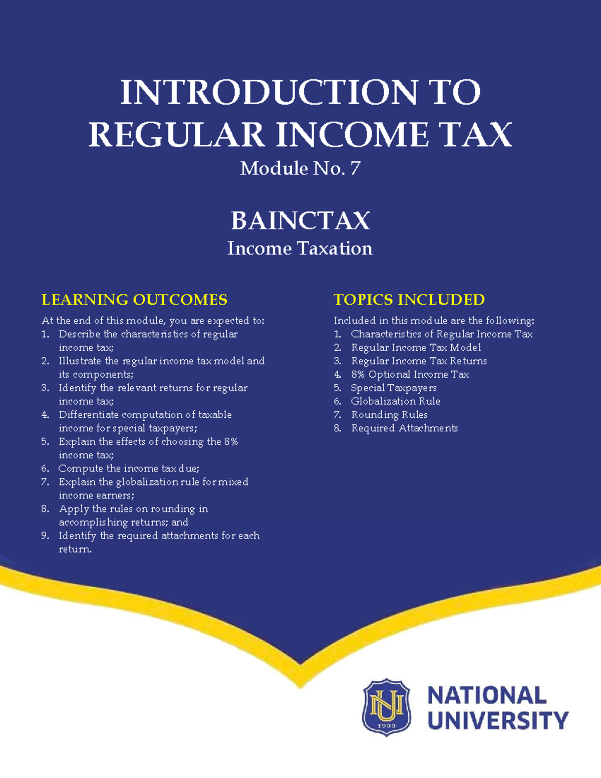 Module 7: Regular Income Tax Overview and Key Learning Outcomes - Studocu