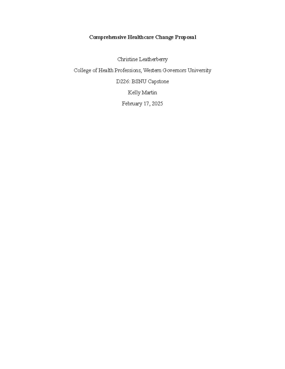 D226: Healthcare Change Proposal for Enhanced Patient Outcomes - Studocu