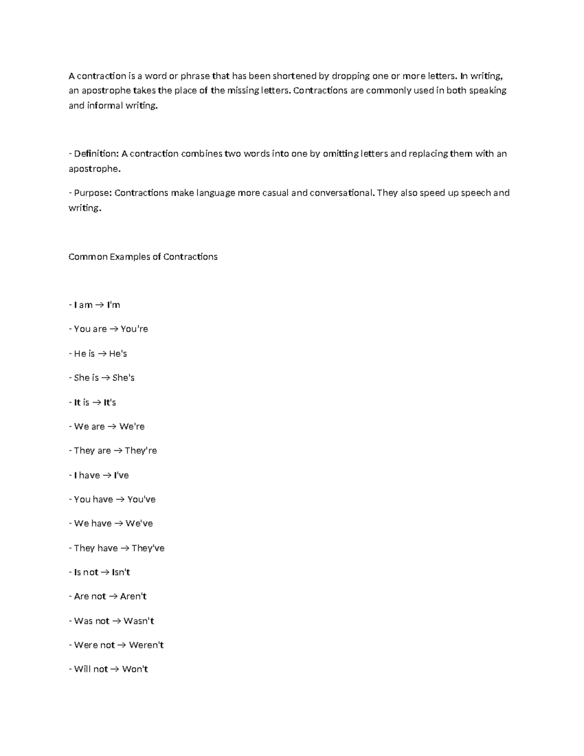 Contractions Explained: Definition, Purpose, and Examples - Studocu