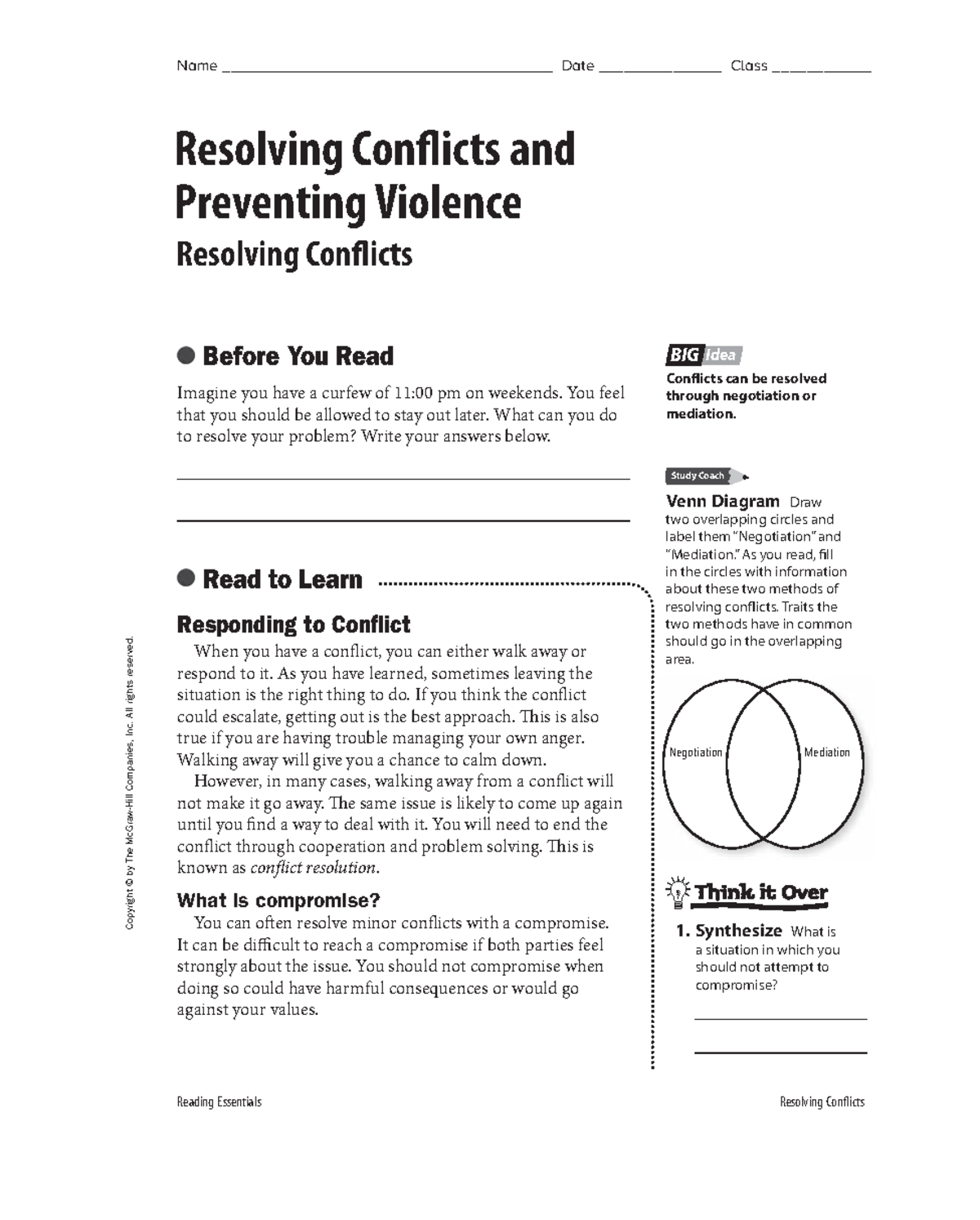 Resolving Conflicts and Preventing Violence R - Resolving Conflicts and ...