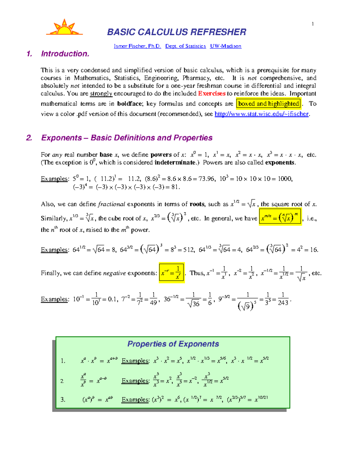 [Mathematics] Basic Calculus Refresher Notes for Students - Studocu