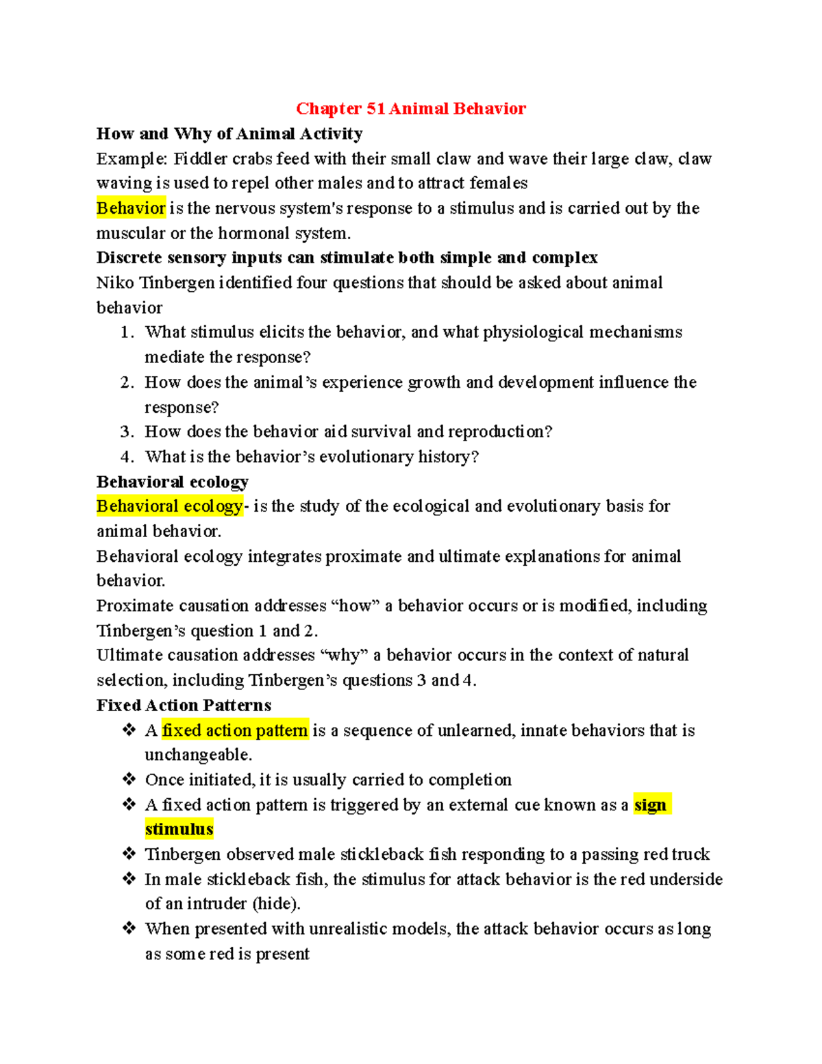 Chapter 51: Understanding Animal Behavior and Ecology Concepts - Studocu