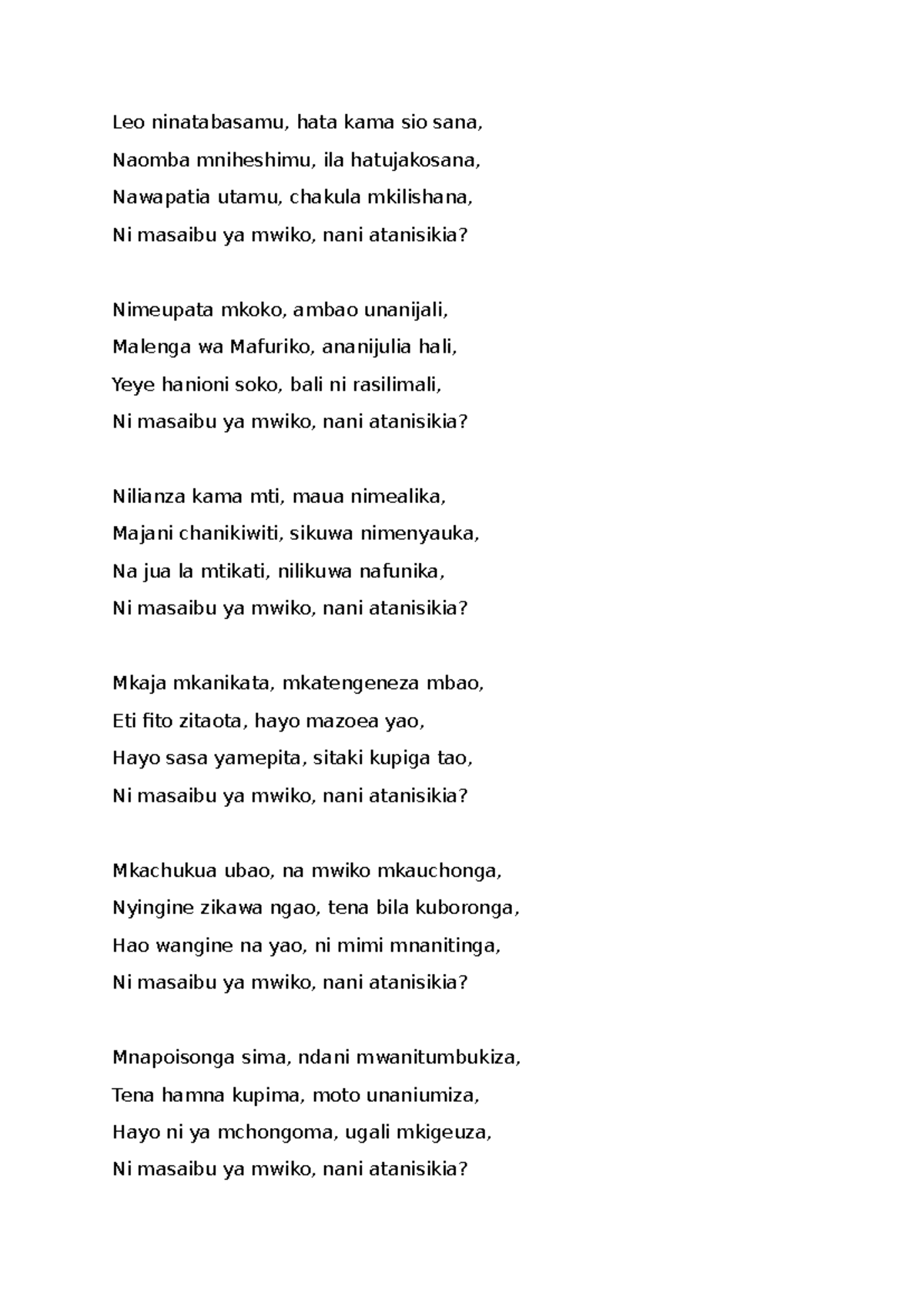 Shairi 9: Masaibu ya Mwiko na Mambo ya Kijamii - Studocu