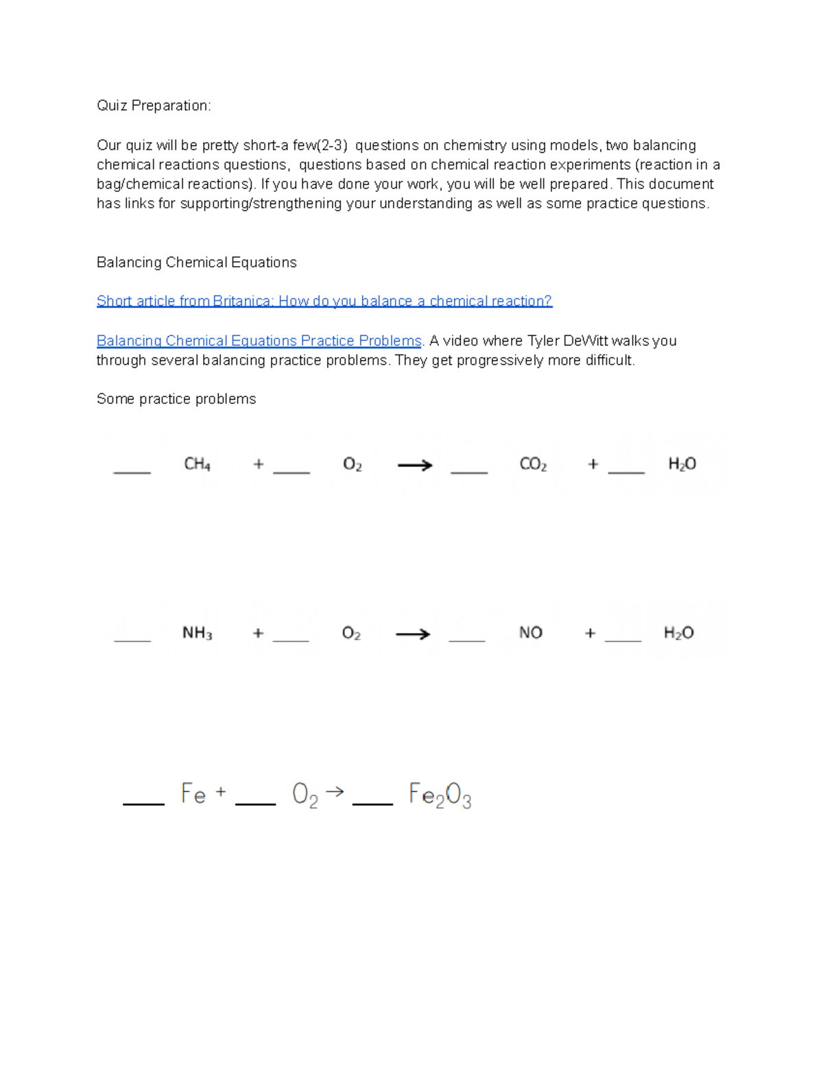 Quiz Prep: Chemical Reactions & Conservation of Mass Techniques - Studocu
