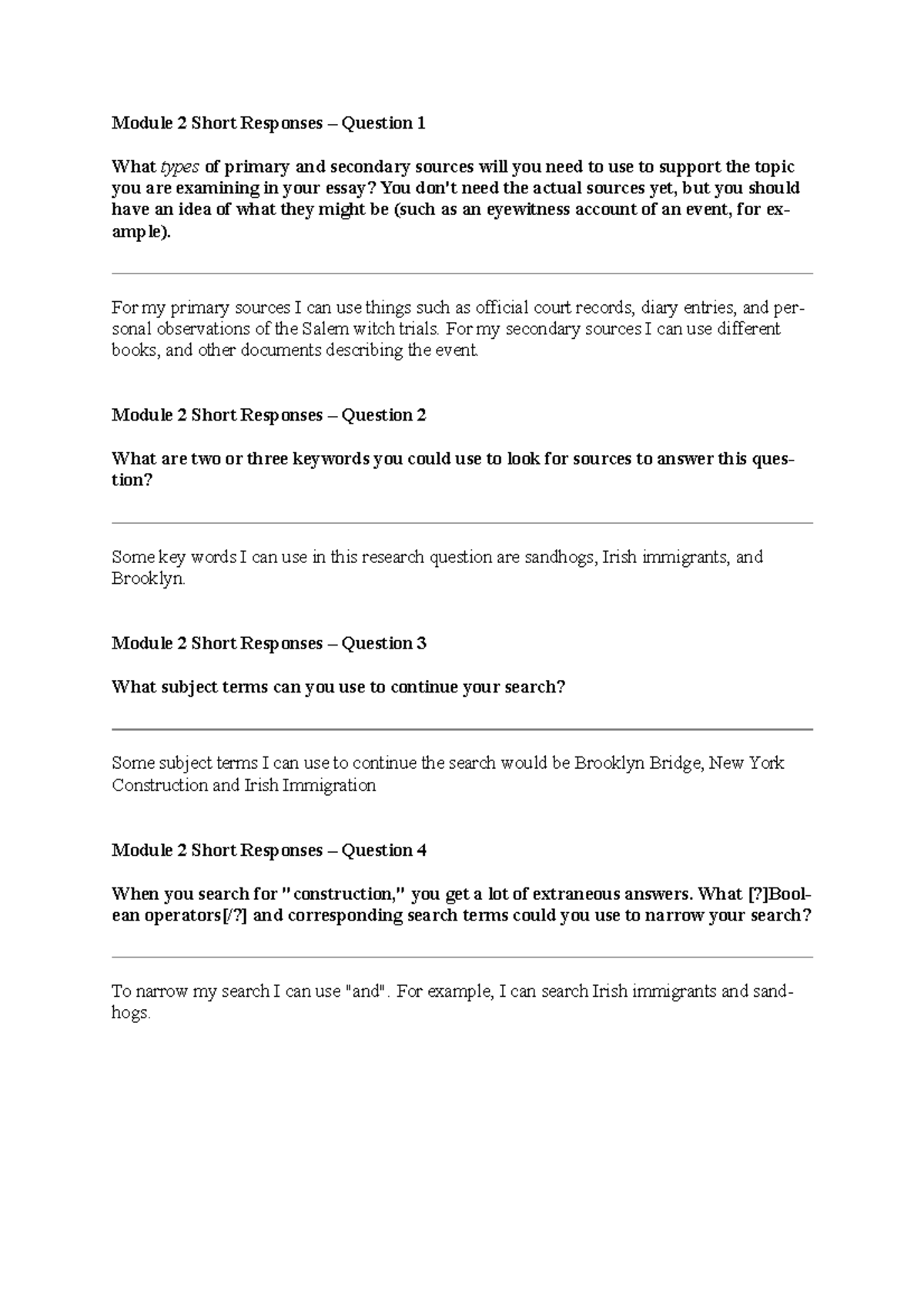 Module 2 short responses - Module 2 Short Responses – Question 1 What ...